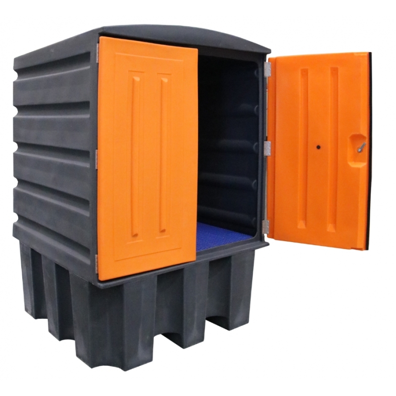 Conteneur de rétention en PE Gris portes Oranges 1000 L | Ingeshop ...